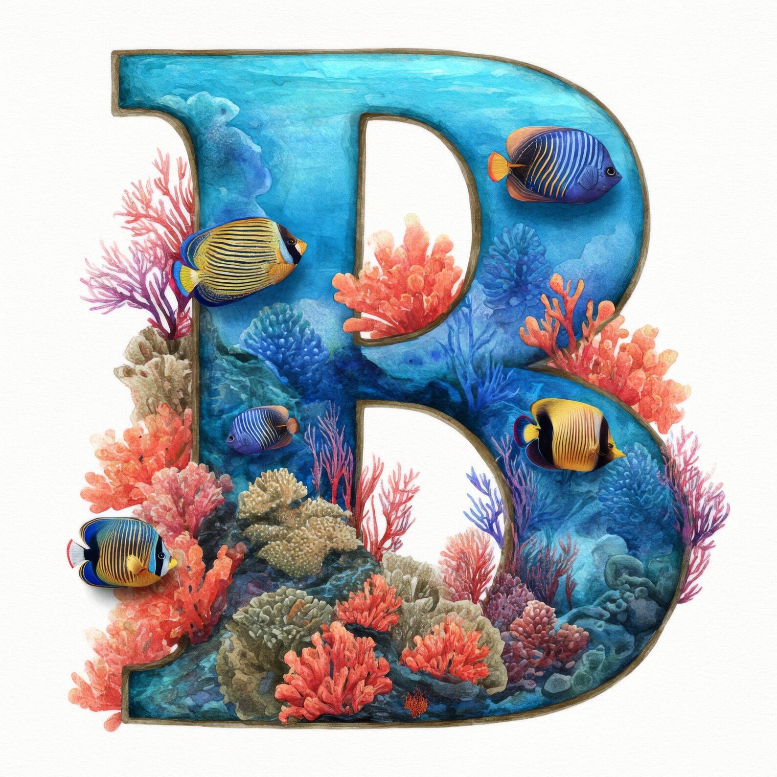 36 Jpgs, Watercolour Coral Reefs and Tropical Fish, Alphabet A to Z ...