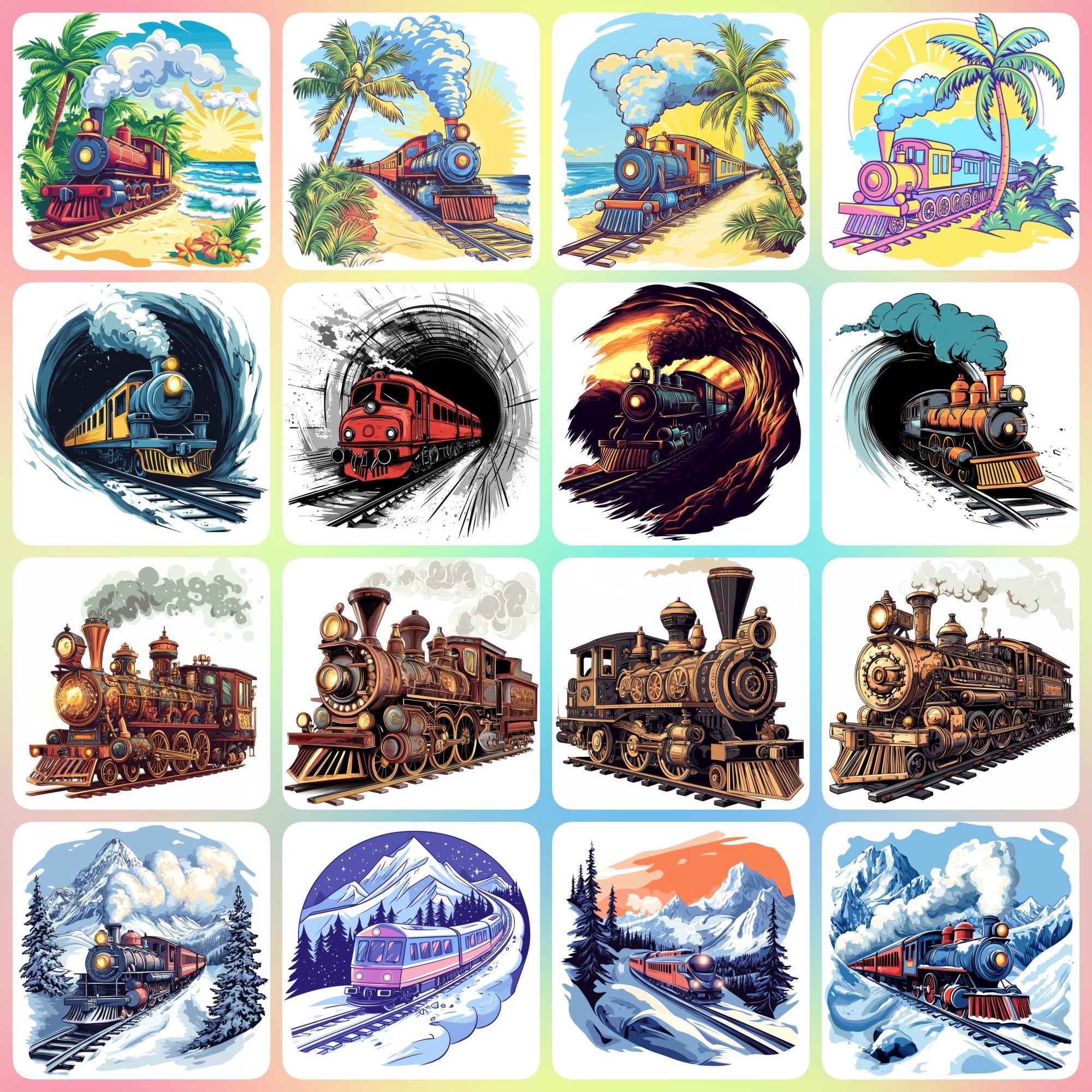 Cartoon Trains 40 Jpgs - Digital Print, Watercolour, Wall Art ...
