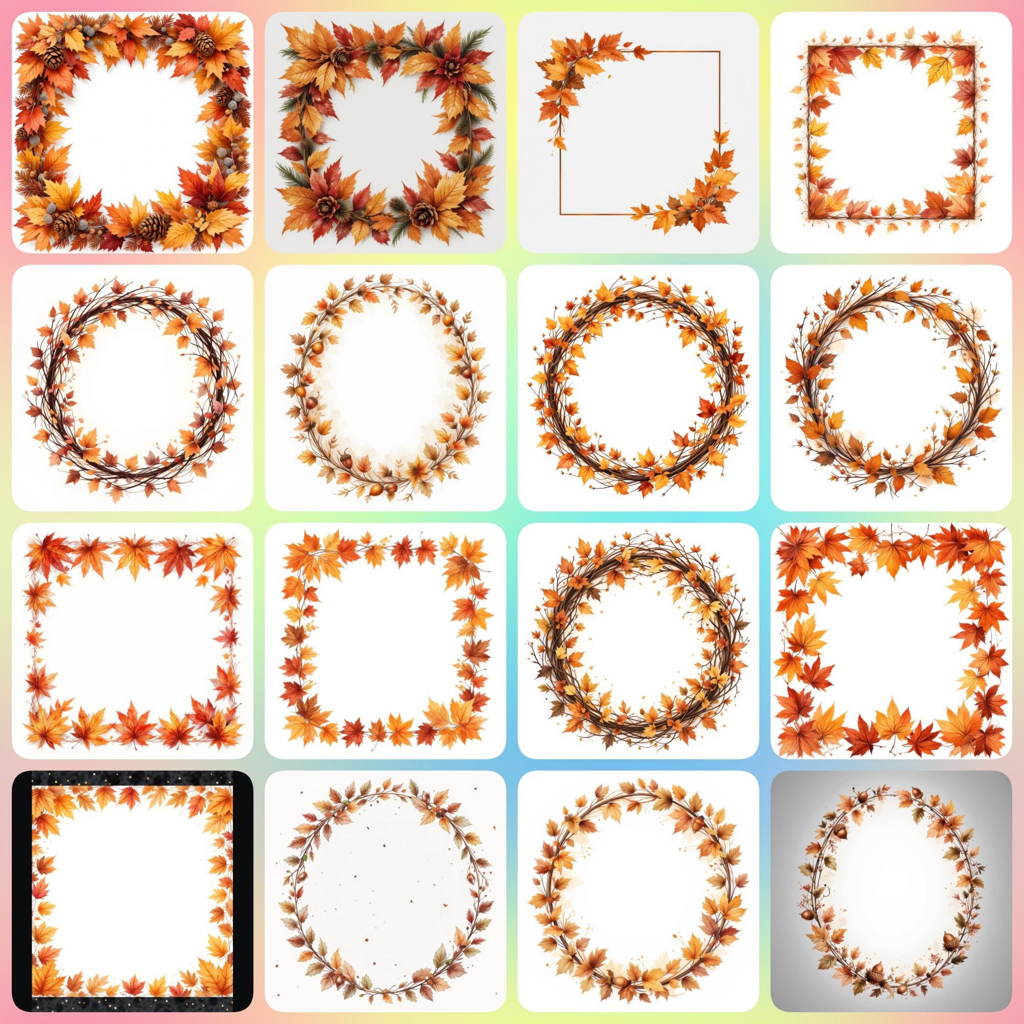 38 Autumn Leaves Frames Clipart, Frame Borders Clipart, Printable ...