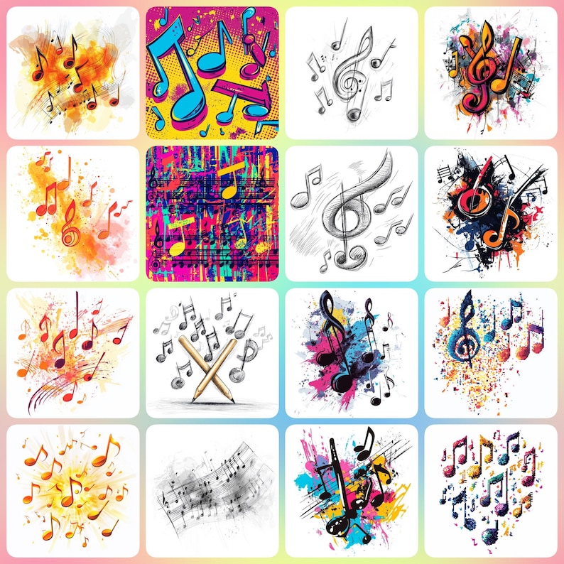 32 HIGH Resolution Music Notes Clipart , Digital Paper Crafting ...