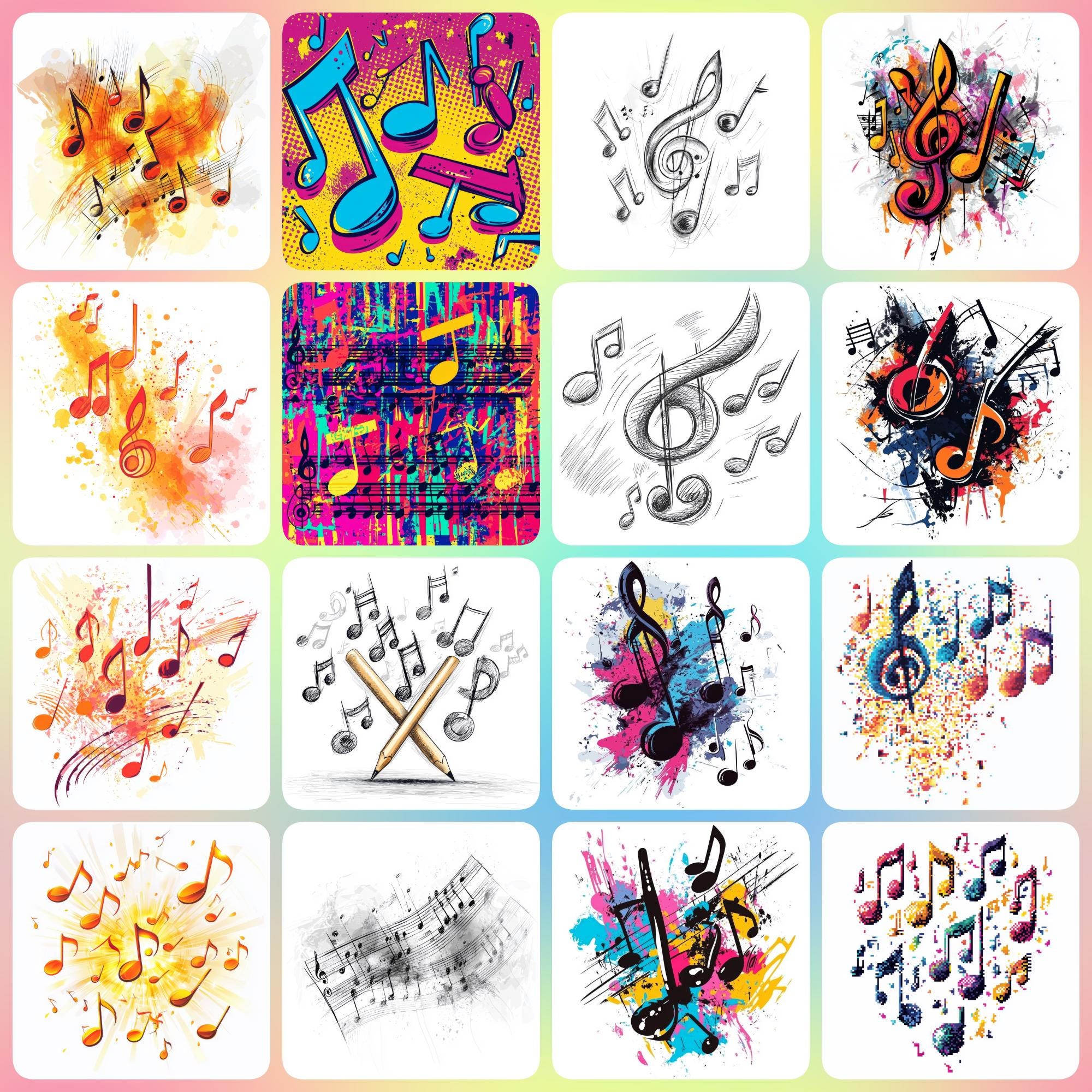 32 HIGH Resolution Music Notes Clipart , Digital Paper Crafting ...