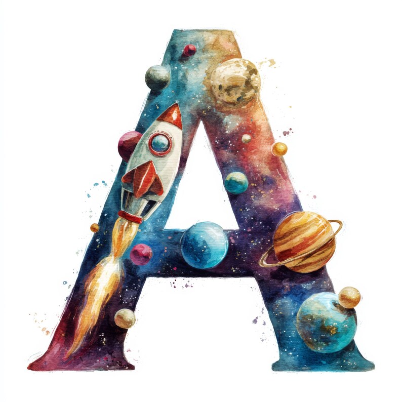 36 Jpgs, Watercolor Rockets and Planets, Space Adventure Theme ...