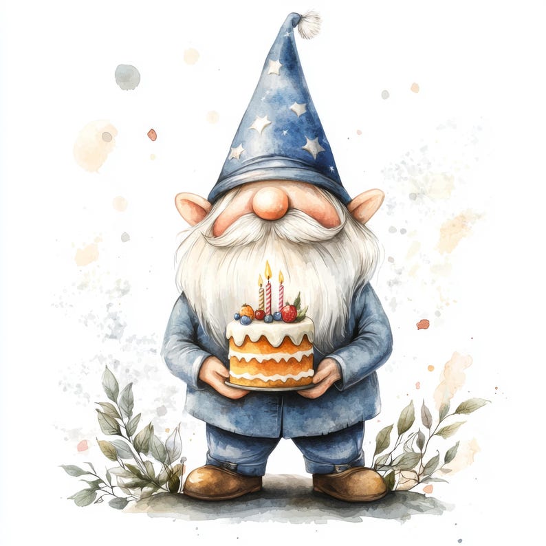 28 Jpgs Watercolor Birthday Gnome, Funny Gnome, Summer Gnome, Elf ...