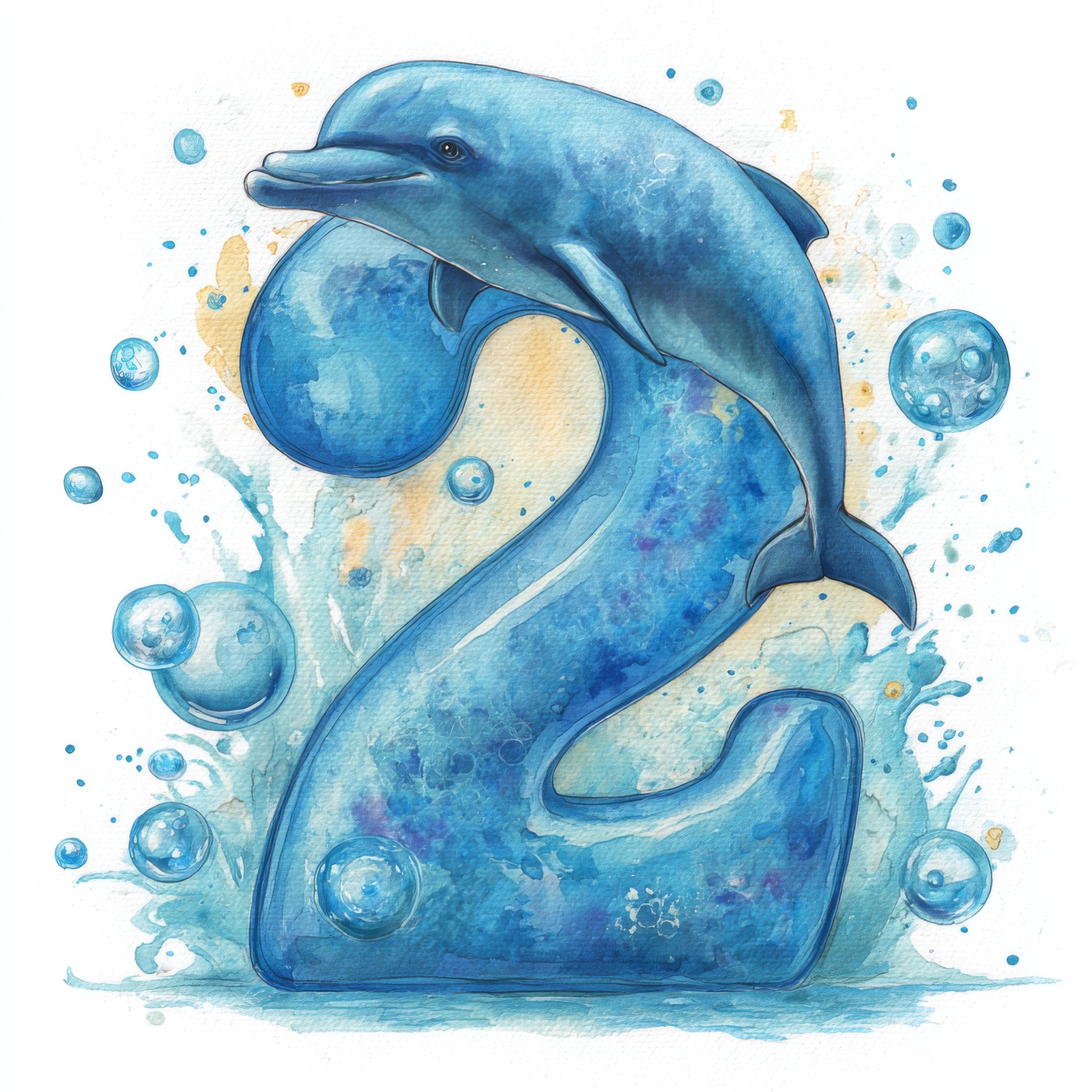 36 Jpgs, Watercolor Dolphin and Ocean Bubbles, Alphabet A to Z, Number ...