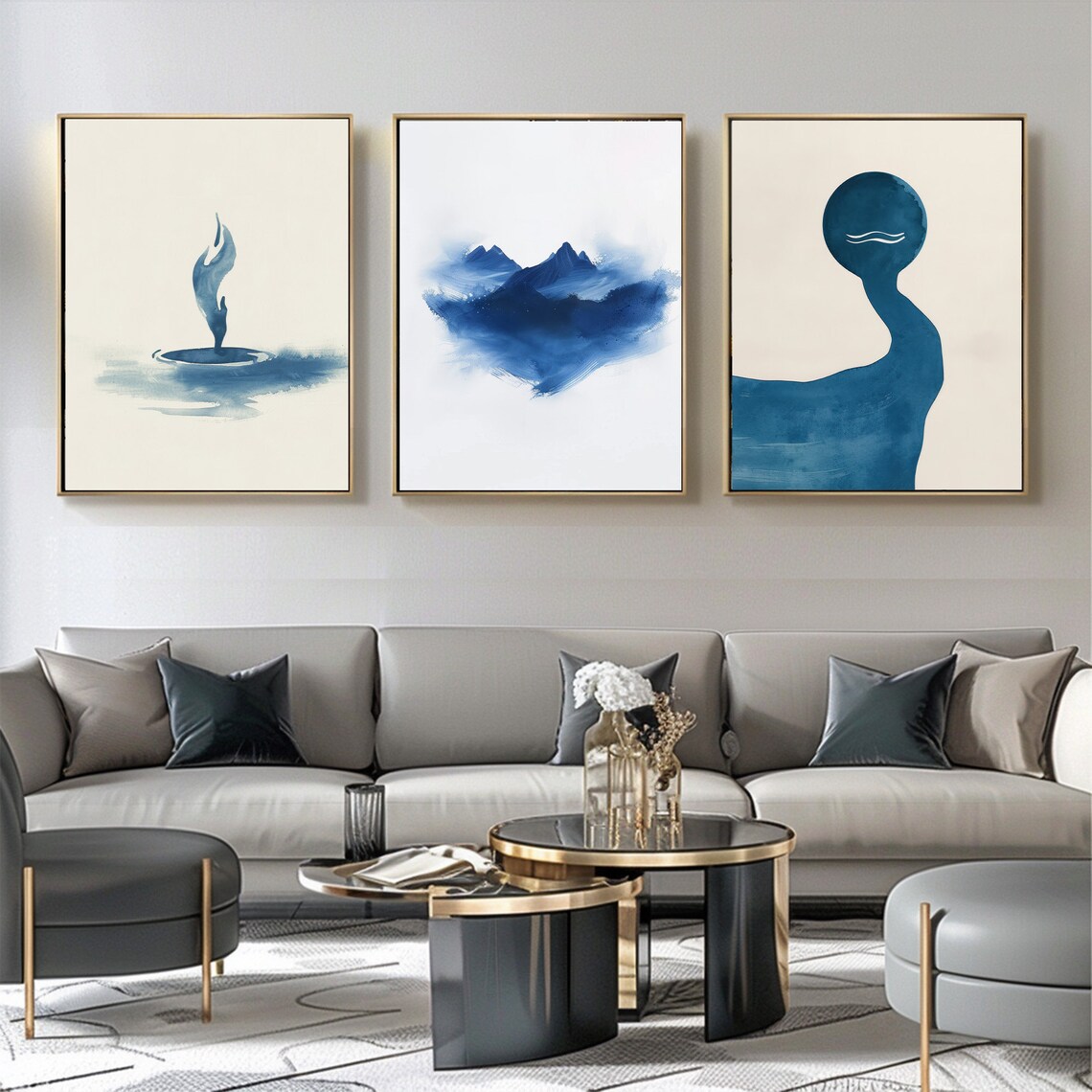 Minimalist Breathwork Wall Art | Deep Blue Breath Symbol | Digital ...