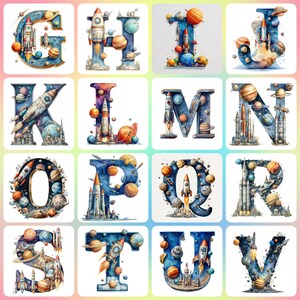 36 Jpgs, Watercolor Rockets and Planets, Space Adventure Theme ...