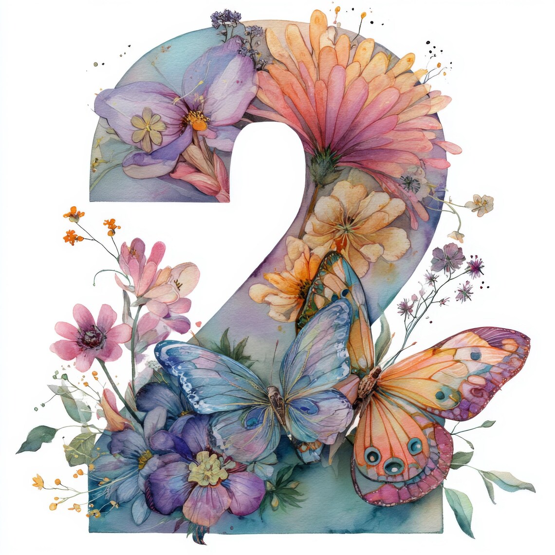 36 Jpgs, Watercolor Alphabet Letter A to Z Number 0 to 9 With Butterfly ...
