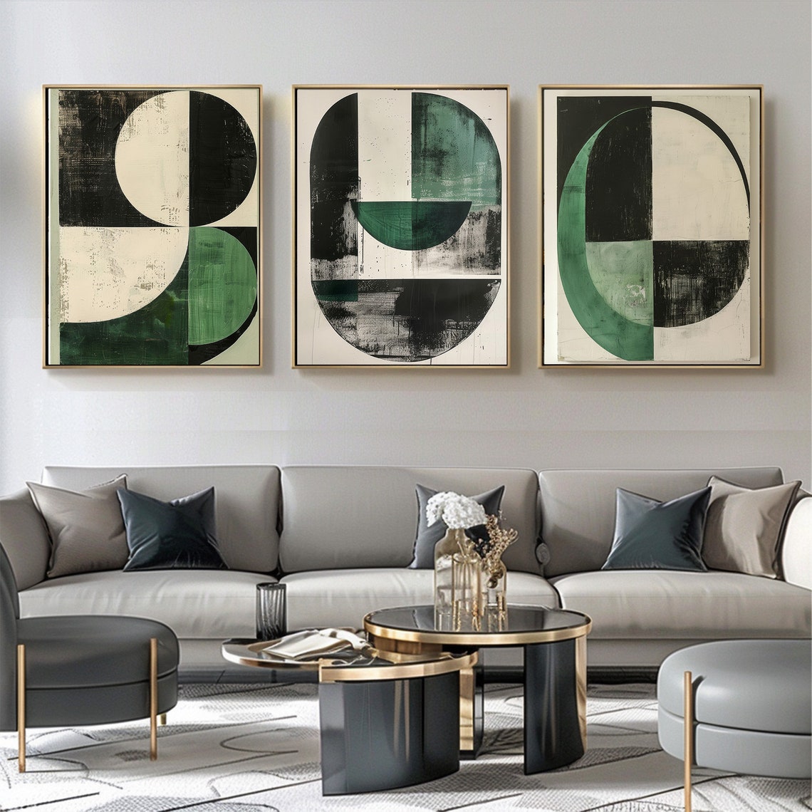 Mid-century Modern Geometric Art Print Abstract Arch Half Circles Black ...