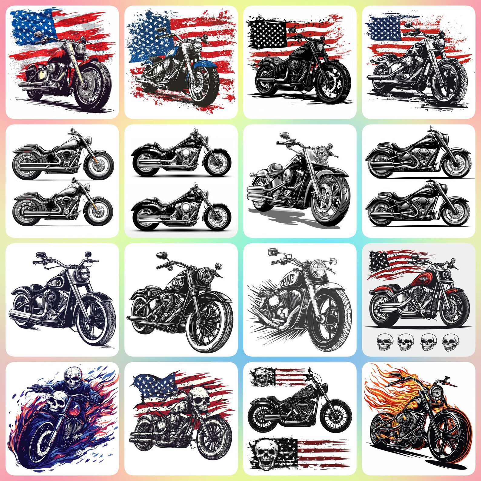 American Motorcycles Clip Art 32 Jpgs Digital, Journaling, Watercolour ...