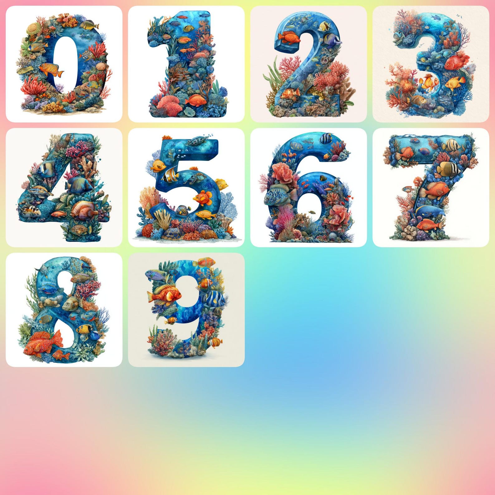 36 Jpgs, Watercolour Coral Reefs and Tropical Fish, Alphabet A to Z ...
