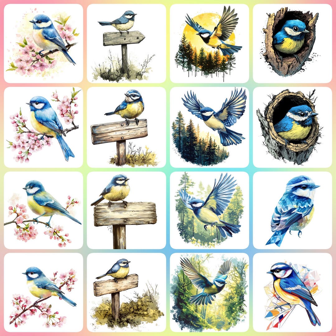 36 Blue Tit Bird Clipart, Eurasian Blue Tit, Printable Watercolor ...