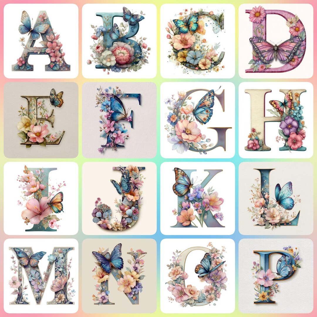 36 Jpgs, Watercolor Alphabet Letter A to Z Number 0 to 9 With Butterfly ...