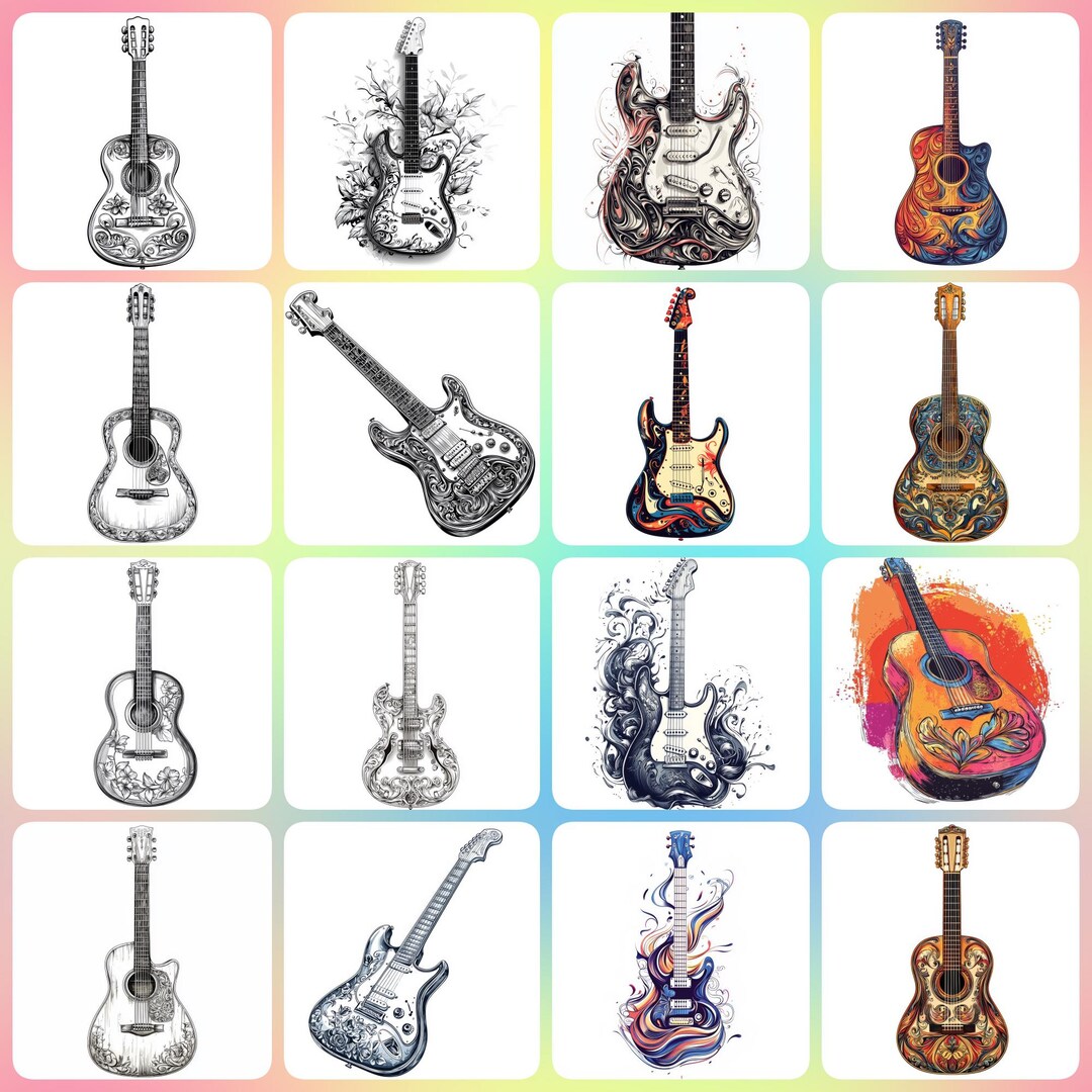 32 Jpgs High Quality Designs of Epic Guitars Clip Art Digital Download ...