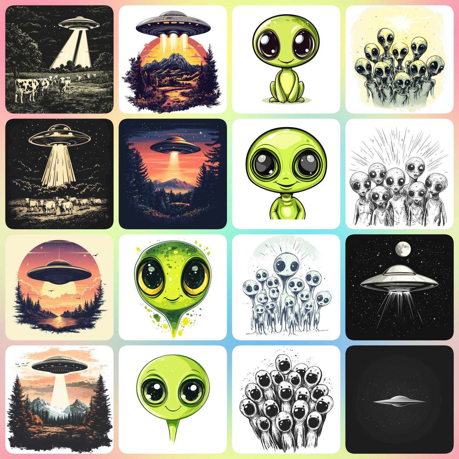 36 Alien Clipart, Aliens Clipart, UFO, Printable Watercolor Clipart ...