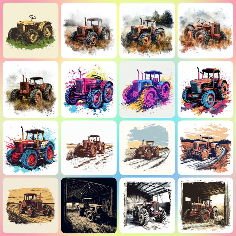 Rusty Tractors 40 Jpgs - Digital Print, Watercolour, Wall Art ...