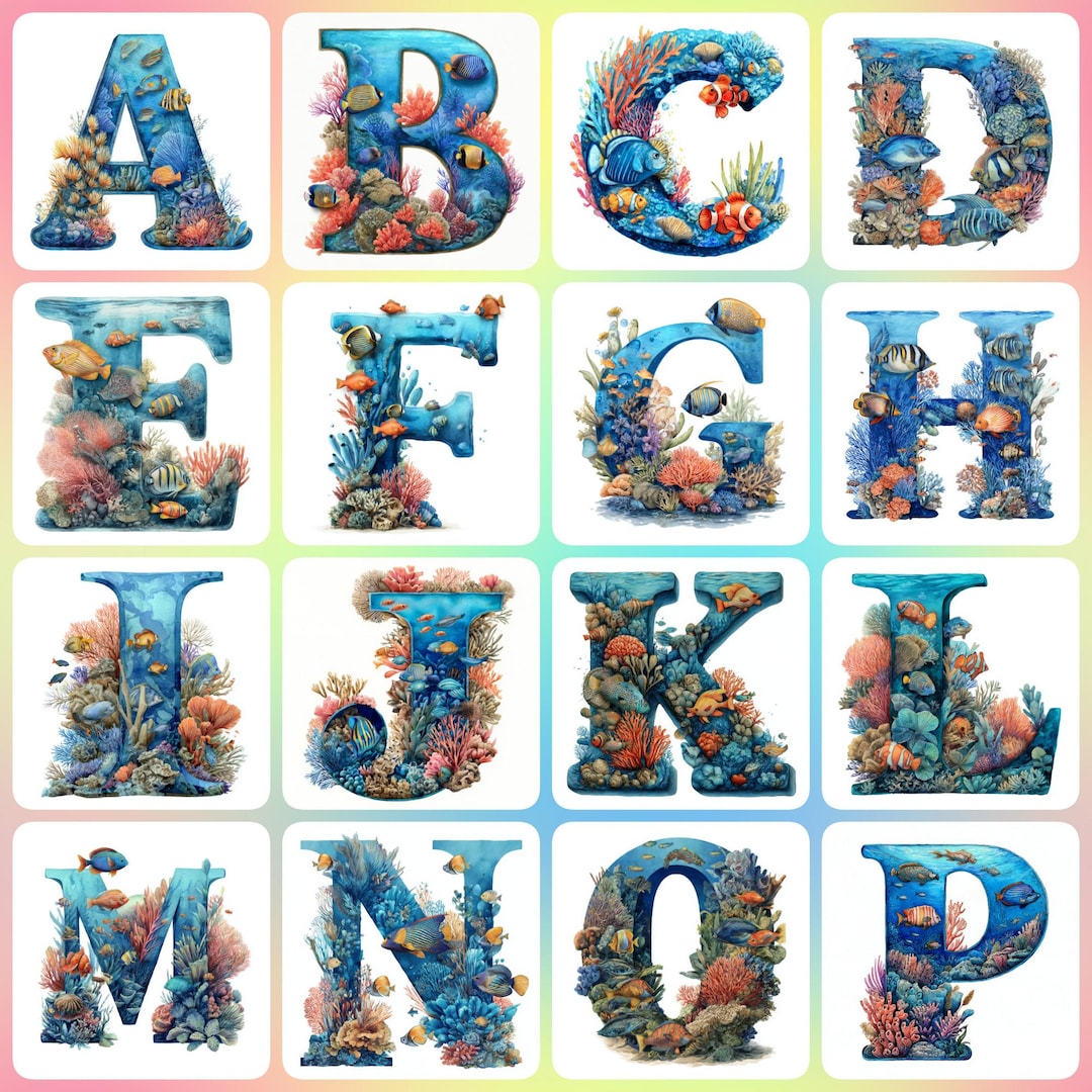 36 Jpgs, Watercolour Coral Reefs and Tropical Fish, Alphabet A to Z ...
