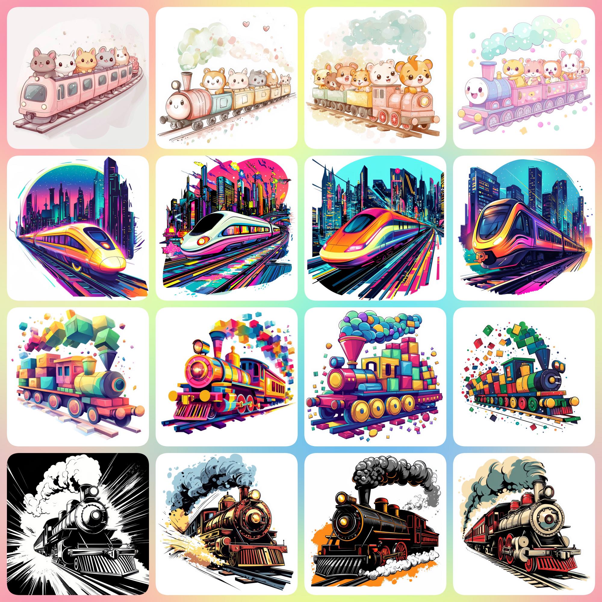 Cartoon Trains 40 Jpgs - Digital Print, Watercolour, Wall Art ...
