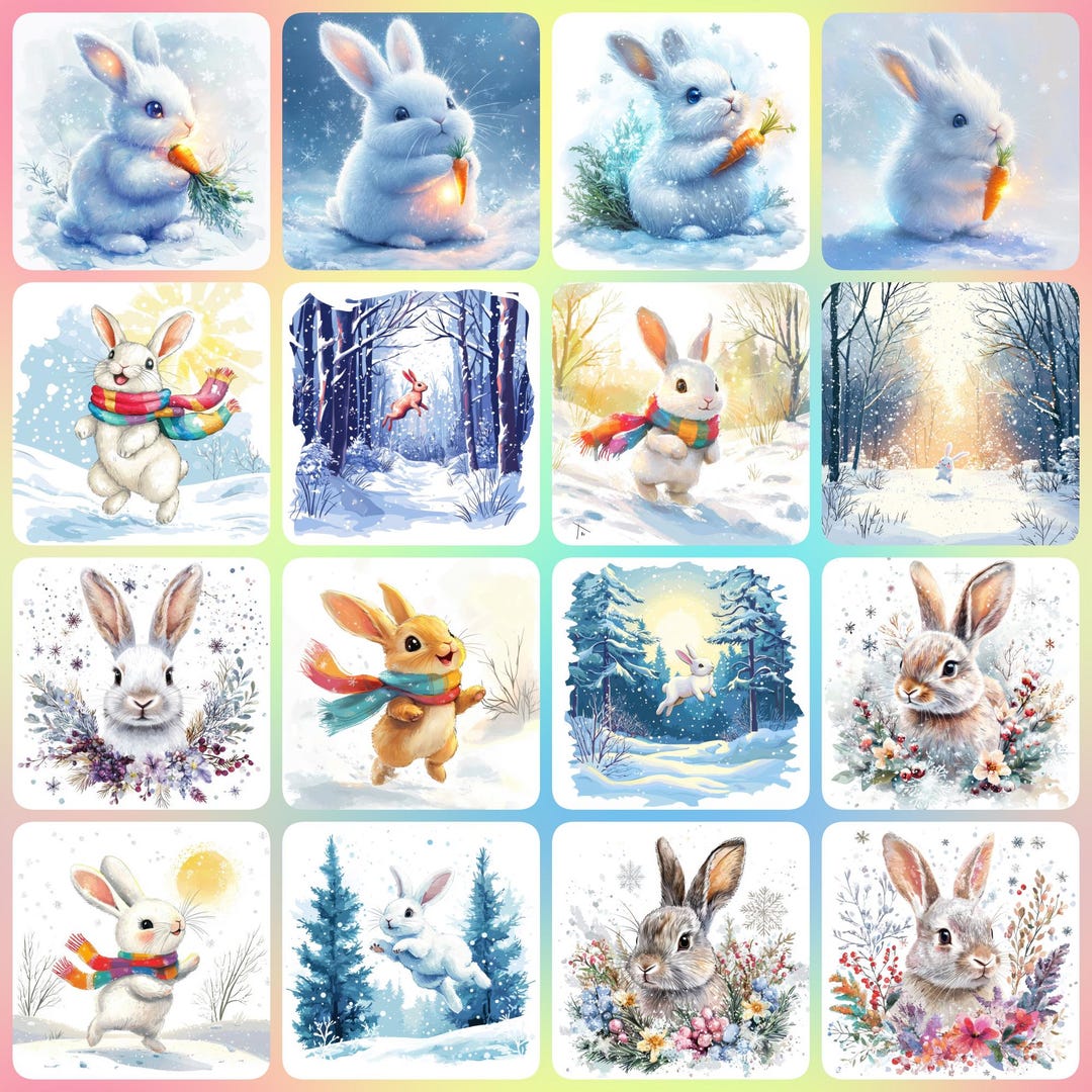 36 HIGH Resolution Jpgs Winter Bunny Clipart, Digital Paper Crafting ...