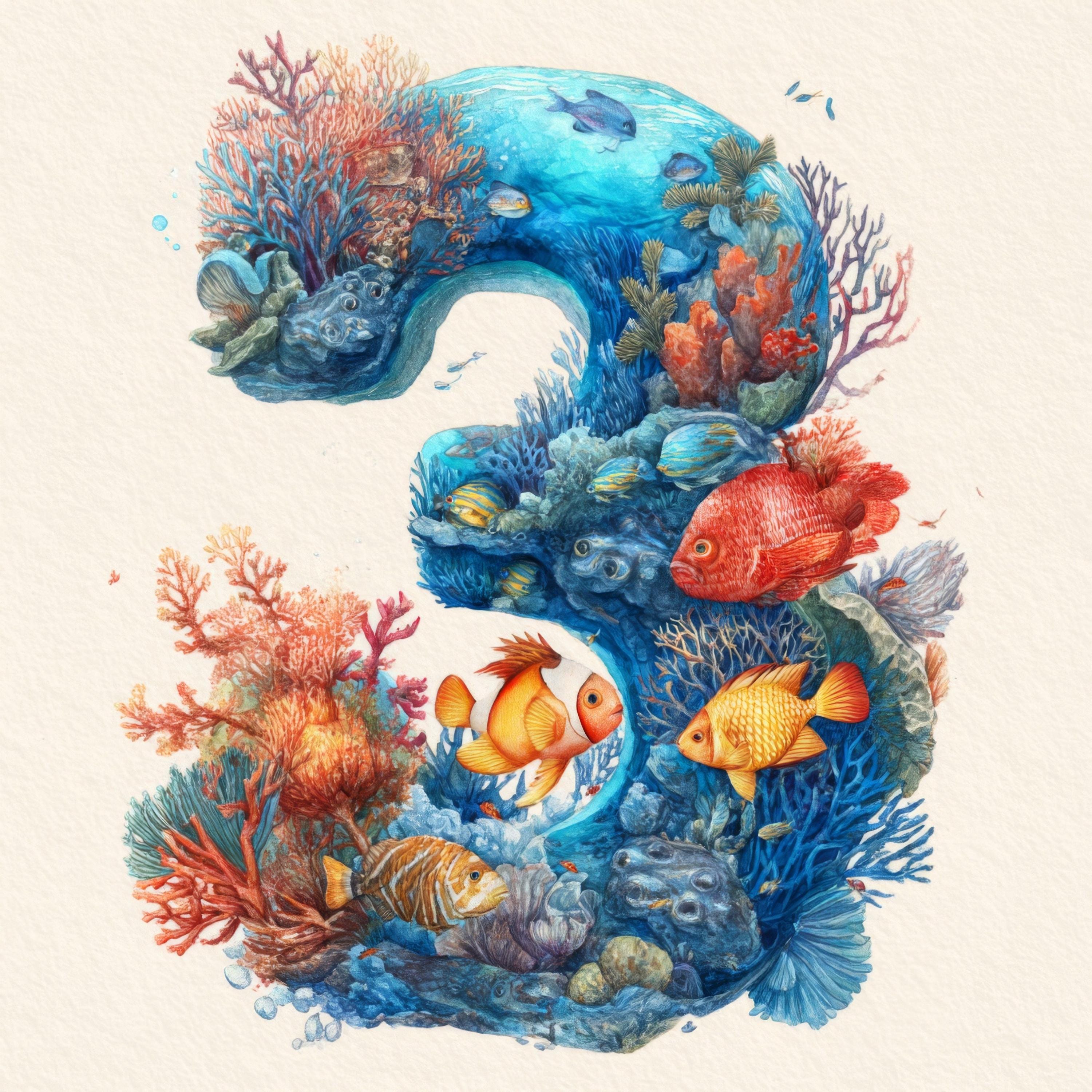 36 Jpgs, Watercolour Coral Reefs and Tropical Fish, Alphabet A to Z ...