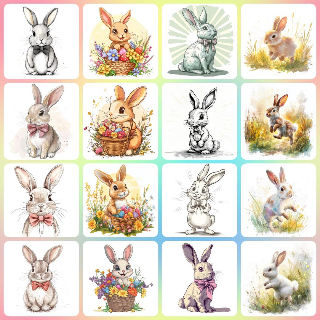 35 Easter Bunny Clipart, Rabbit Clipart, Printable Watercolor Clipart ...