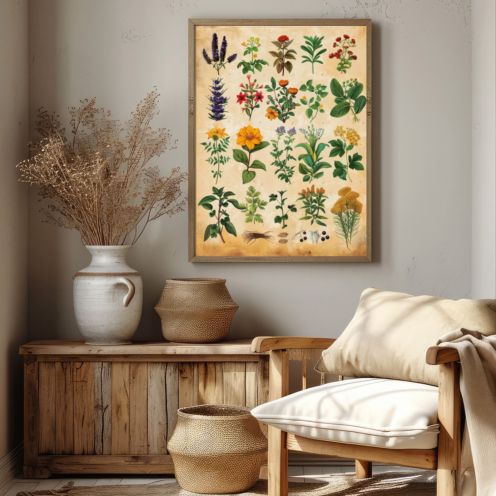 Botanical Flat Illustration Poster - Sage, Frankincense, Turmeric ...