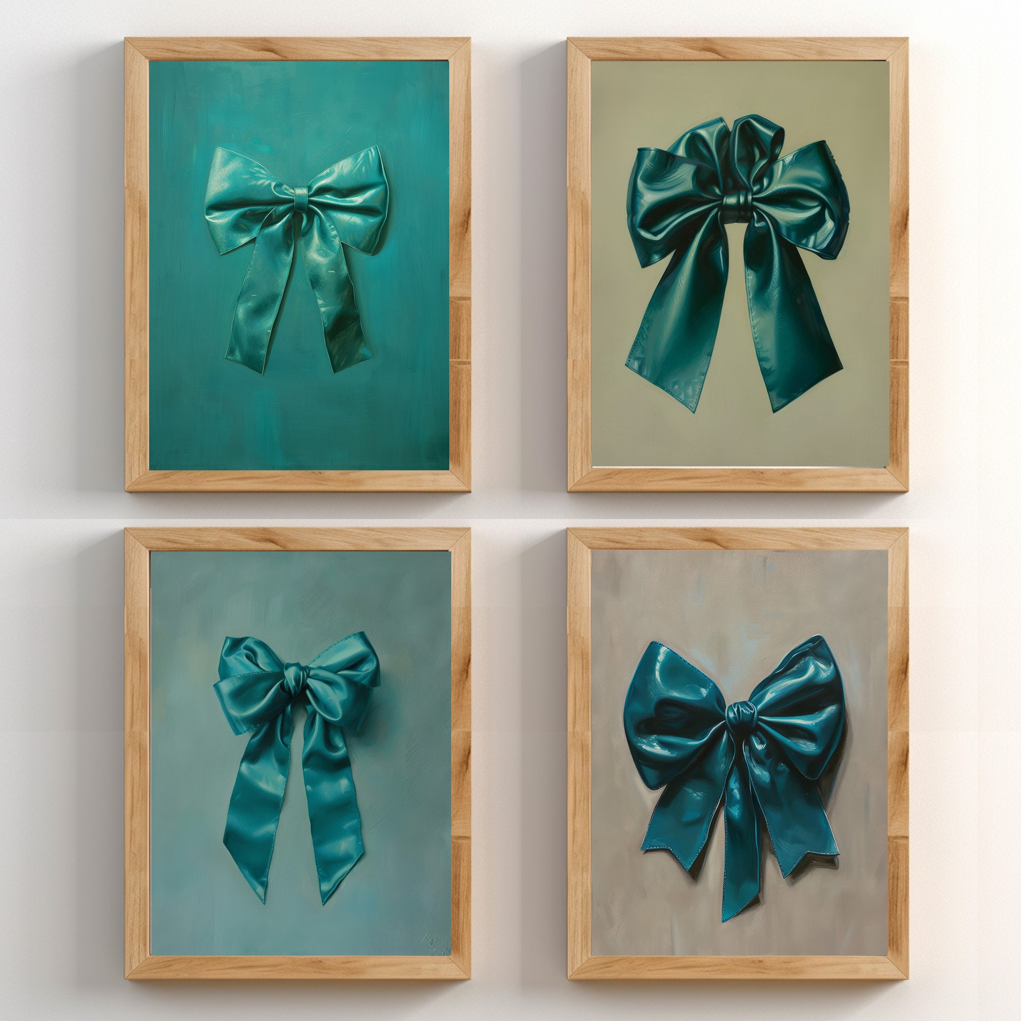 Teal Leather Bow Oil Painting | Modern Wall Art | Digital Download ...