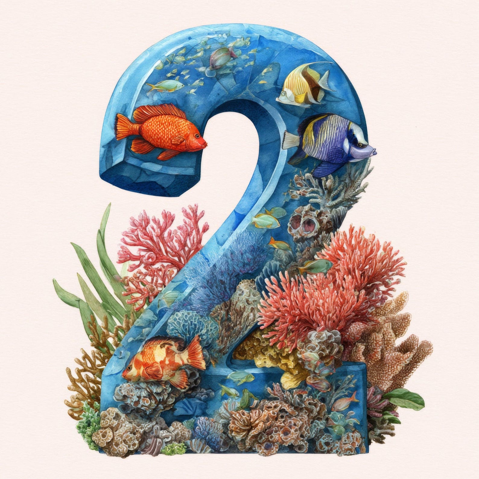 36 Jpgs, Watercolour Coral Reefs and Tropical Fish, Alphabet A to Z ...