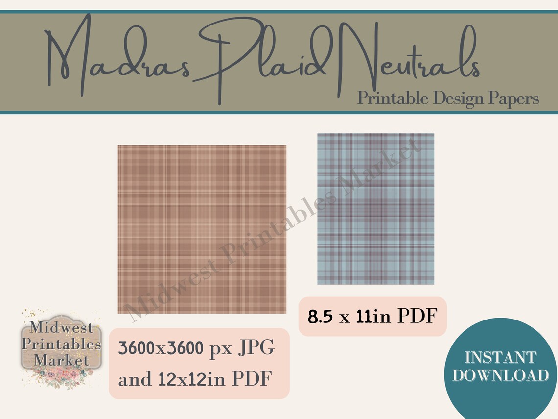 Madras Plaid Neutrals Digital Paper Bundle, 10 Colors, Light Academia ...