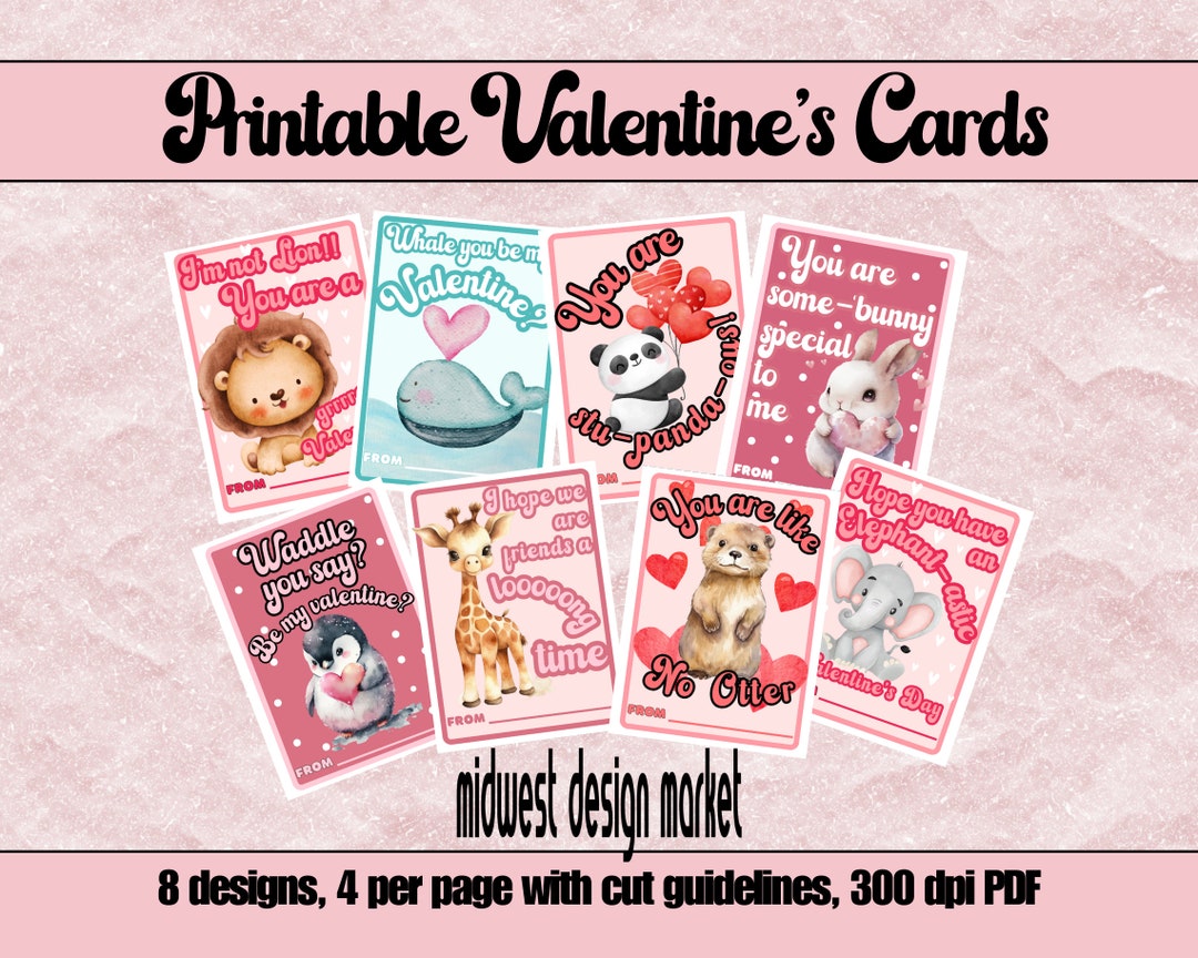 Printable Valentine Cards for Kids, Instant Download Valentine's Day ...