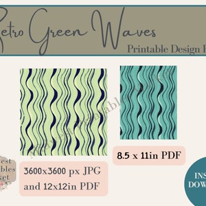 Retro Green Waves Digital Paper Bundle, 18 Color Pack, Shades of Green ...