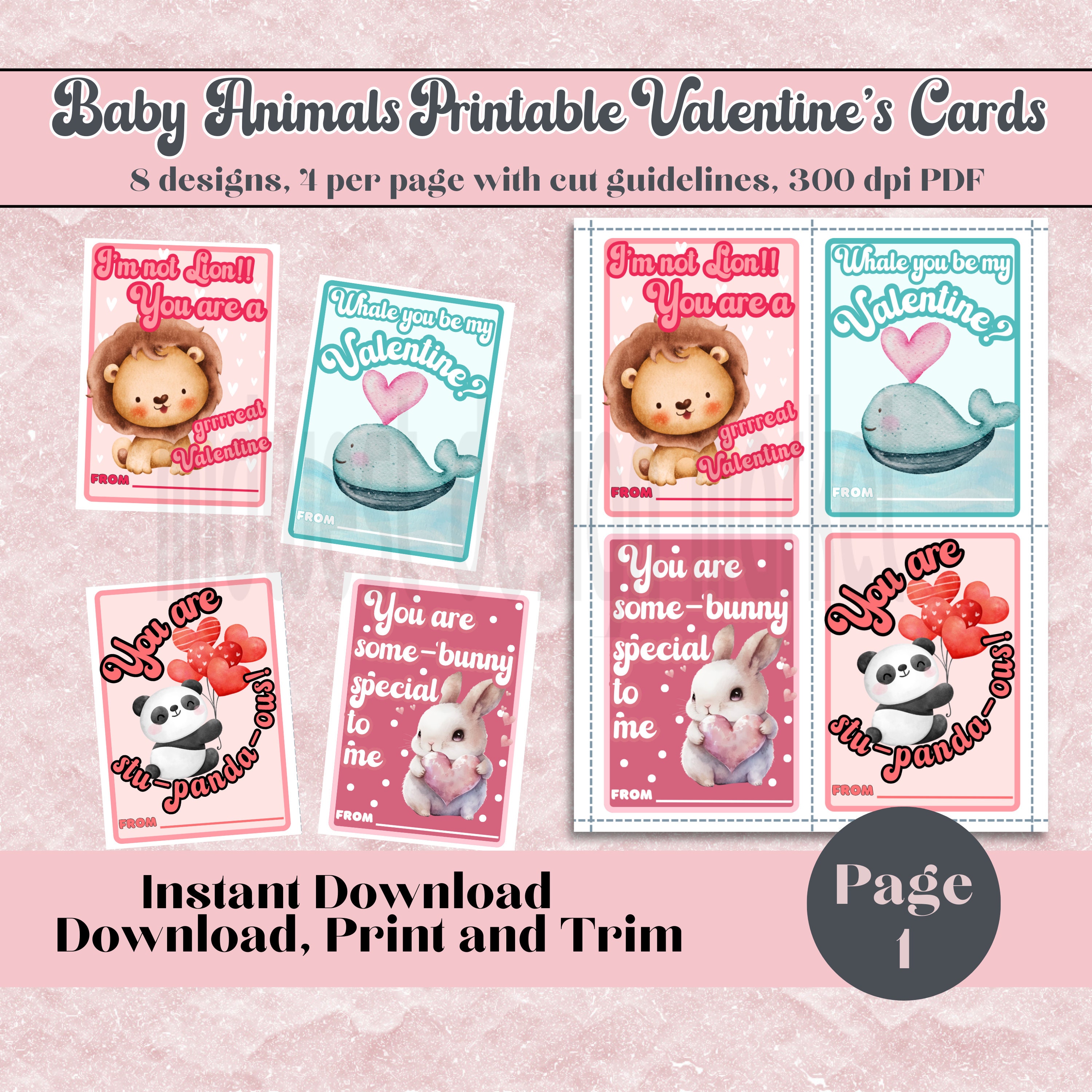 Printable Valentine Cards for Kids, Instant Download Valentine's Day ...