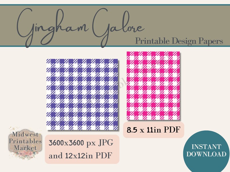 Gingham Plaid Digital Paper Bundle, 50 Color Pack, Instant Download ...