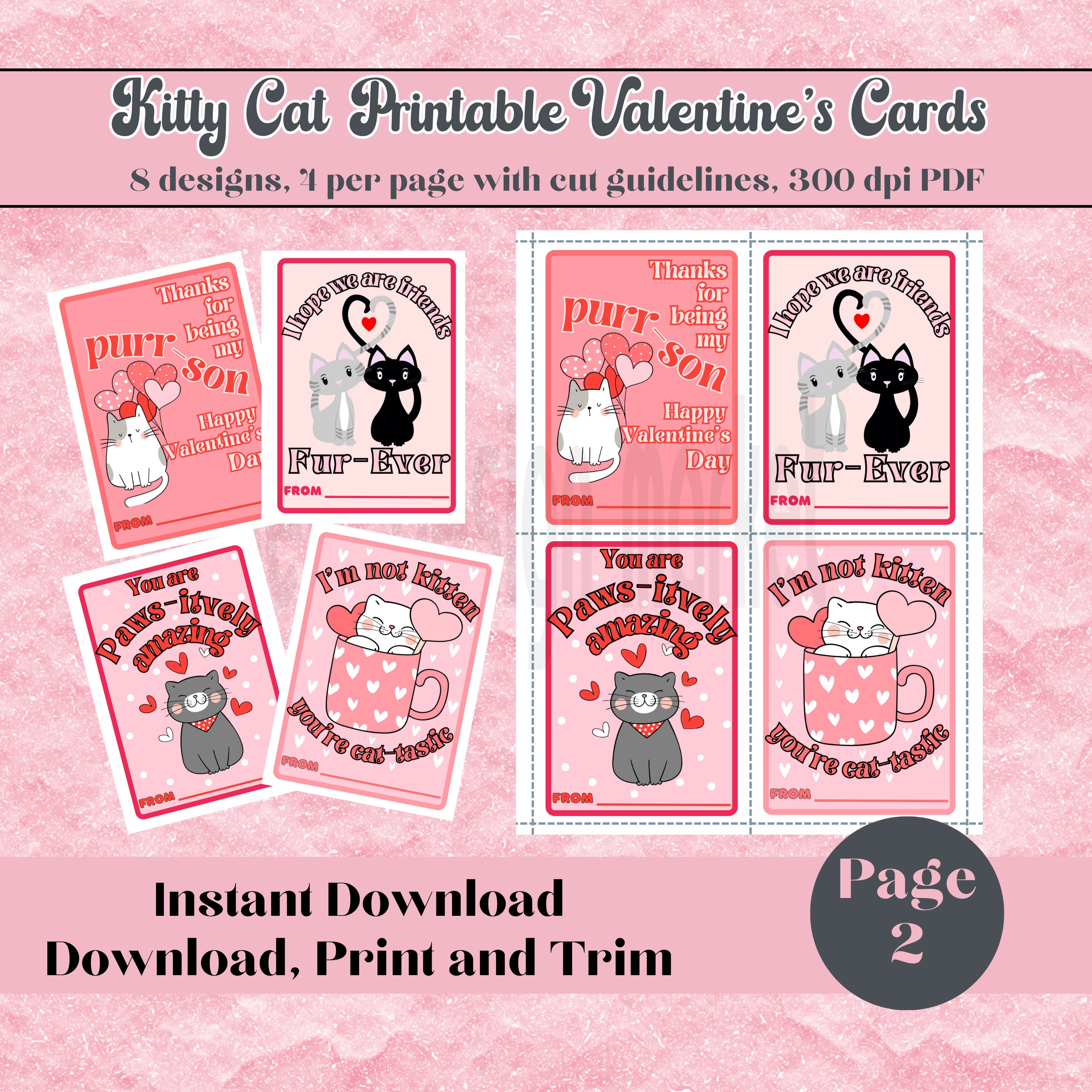 Valentine Cards Printables for Kids, Kitty Cat Valentines, Classroom ...