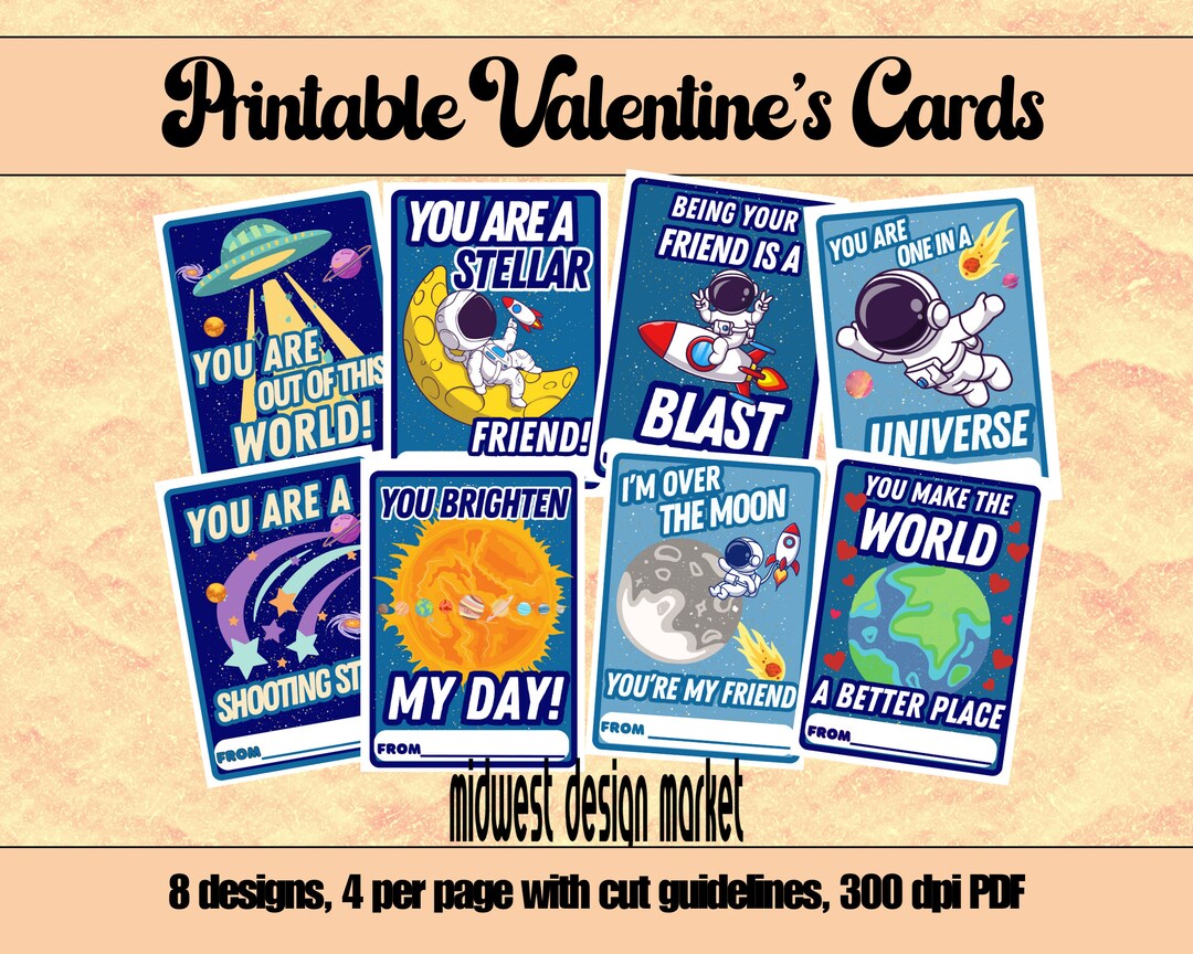Printable Space Theme Valentine Cards, Classroom Valentines, Instant ...