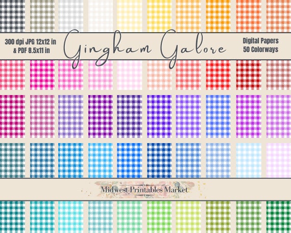 Gingham Plaid Digital Paper Bundle, 50 Color Pack, Instant Download ...