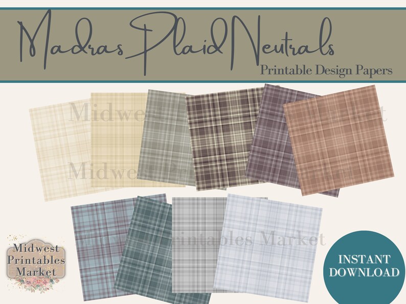 Madras Plaid Neutrals Digital Paper Bundle, 10 Colors, Light Academia ...