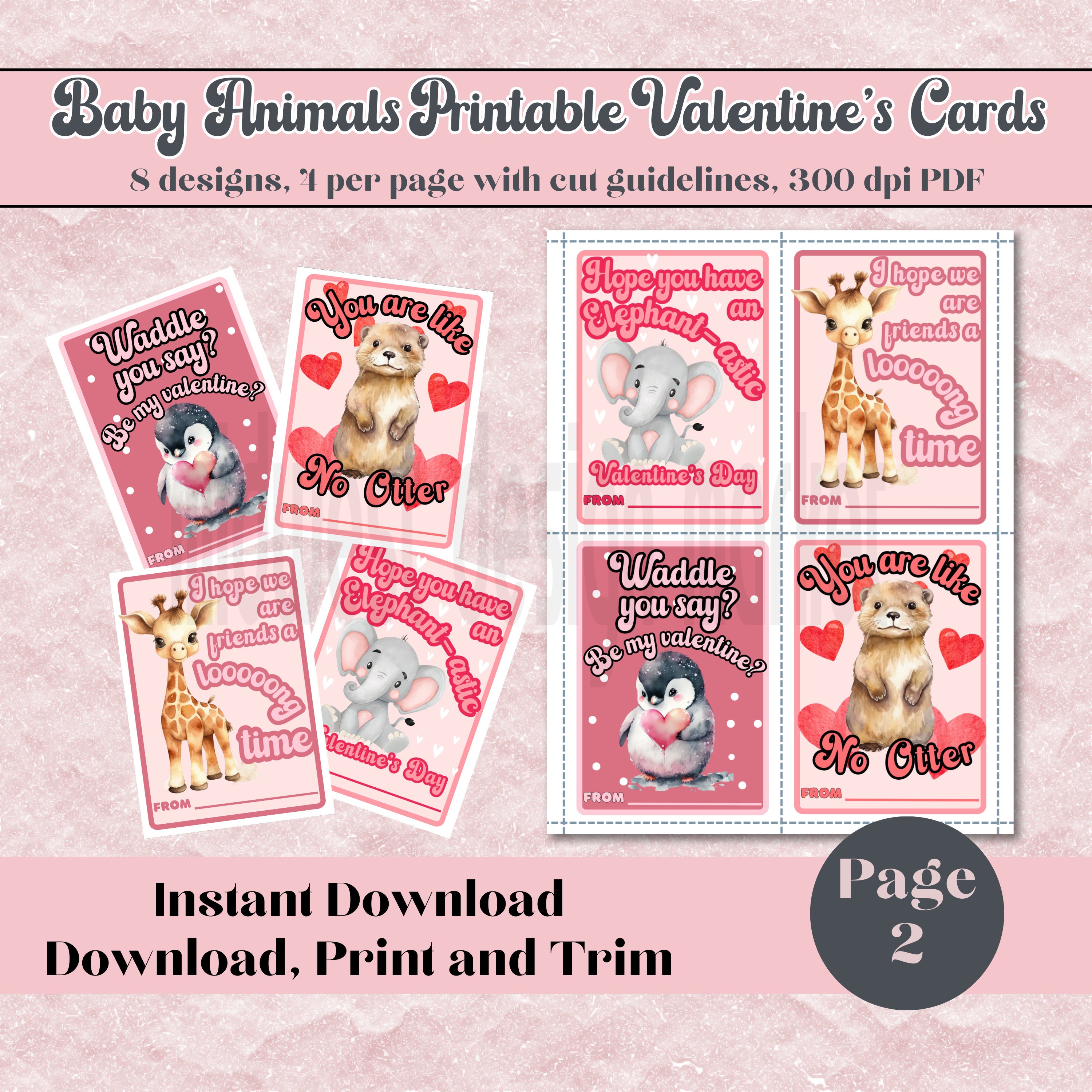 Printable Valentine Cards for Kids, Instant Download Valentine's Day ...