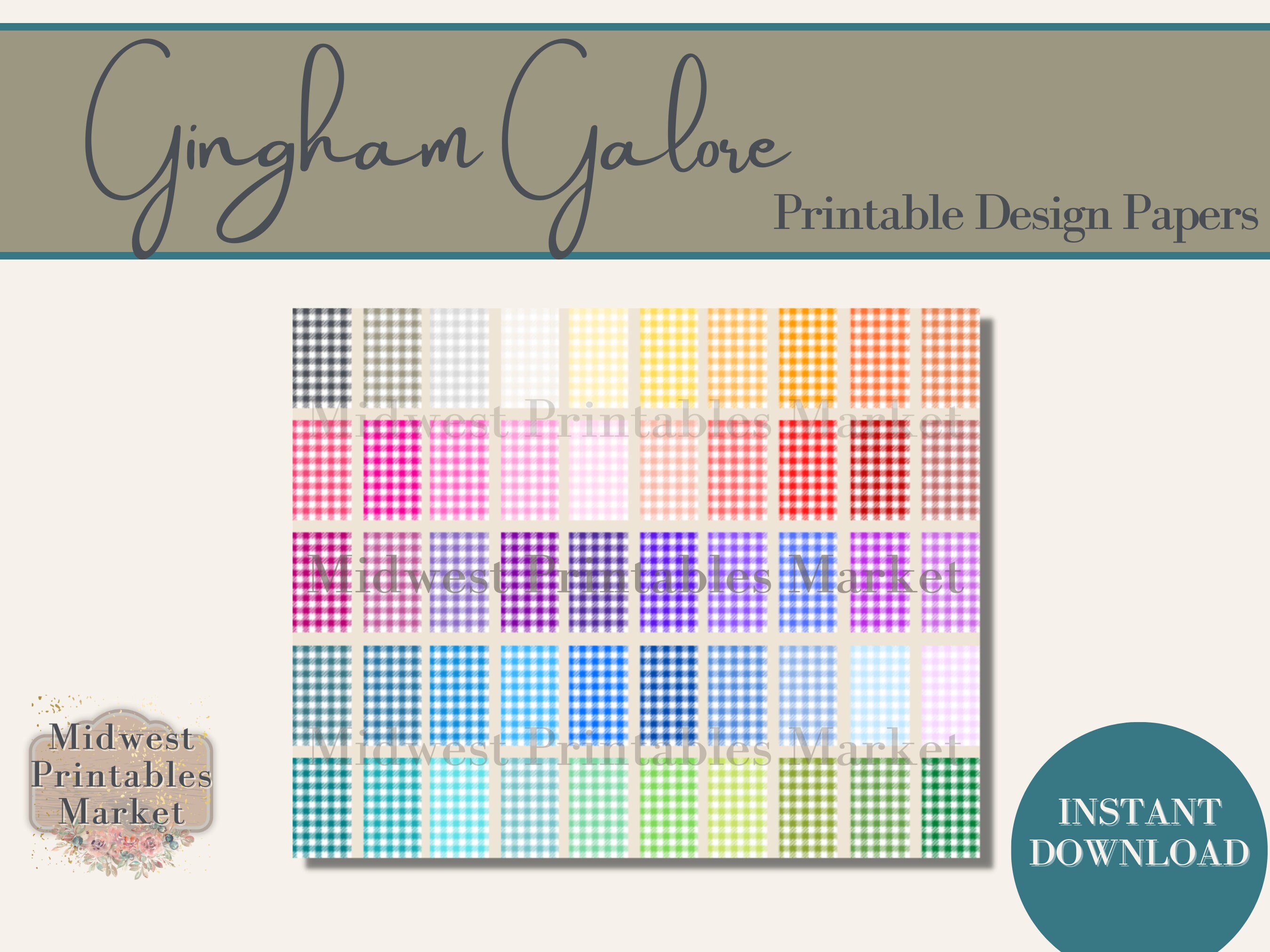 Gingham Plaid Digital Paper Bundle, 50 Color Pack, Instant Download ...