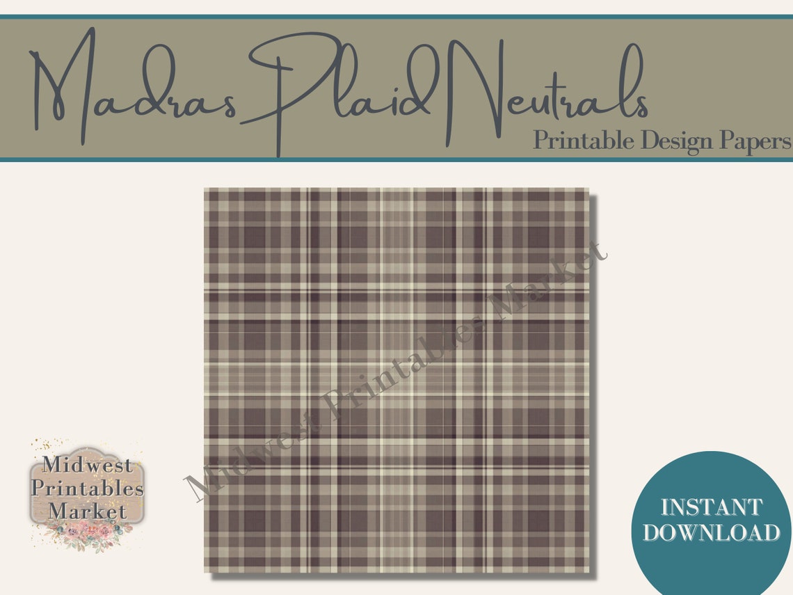 Madras Plaid Neutrals Digital Paper Bundle, 10 Colors, Light Academia ...