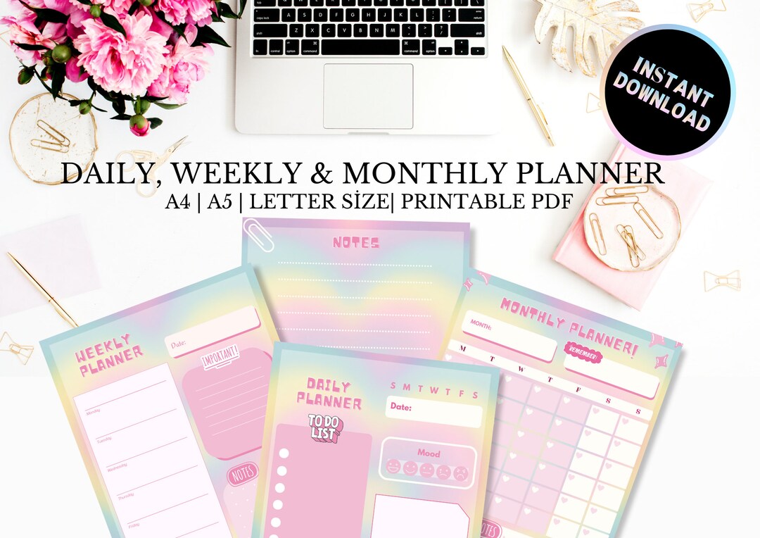 Daily Planner Weekly Planner Monthly Planner Printable - Etsy