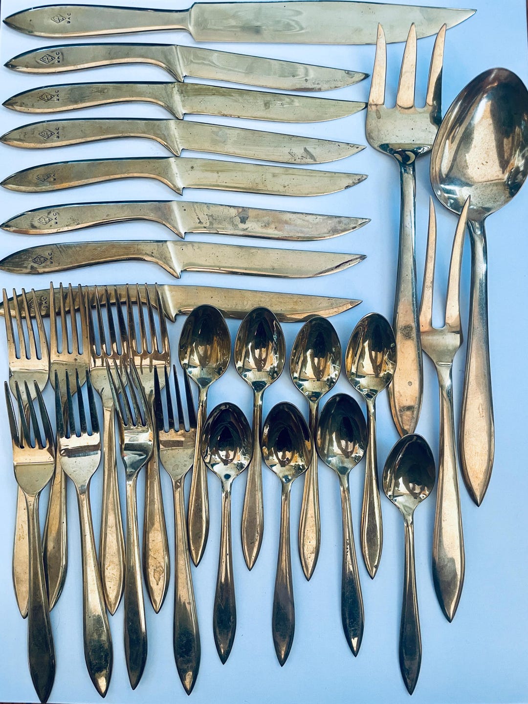 Vintage Thai Siam Flatware Set 27 Piece Serves 7 - Brass Gold Tone ...