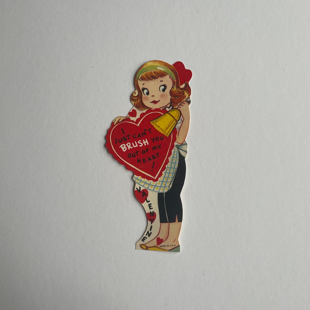 Girl With Duster Broom "can't Brush You Out" Kitsch Vintage Valentine ...