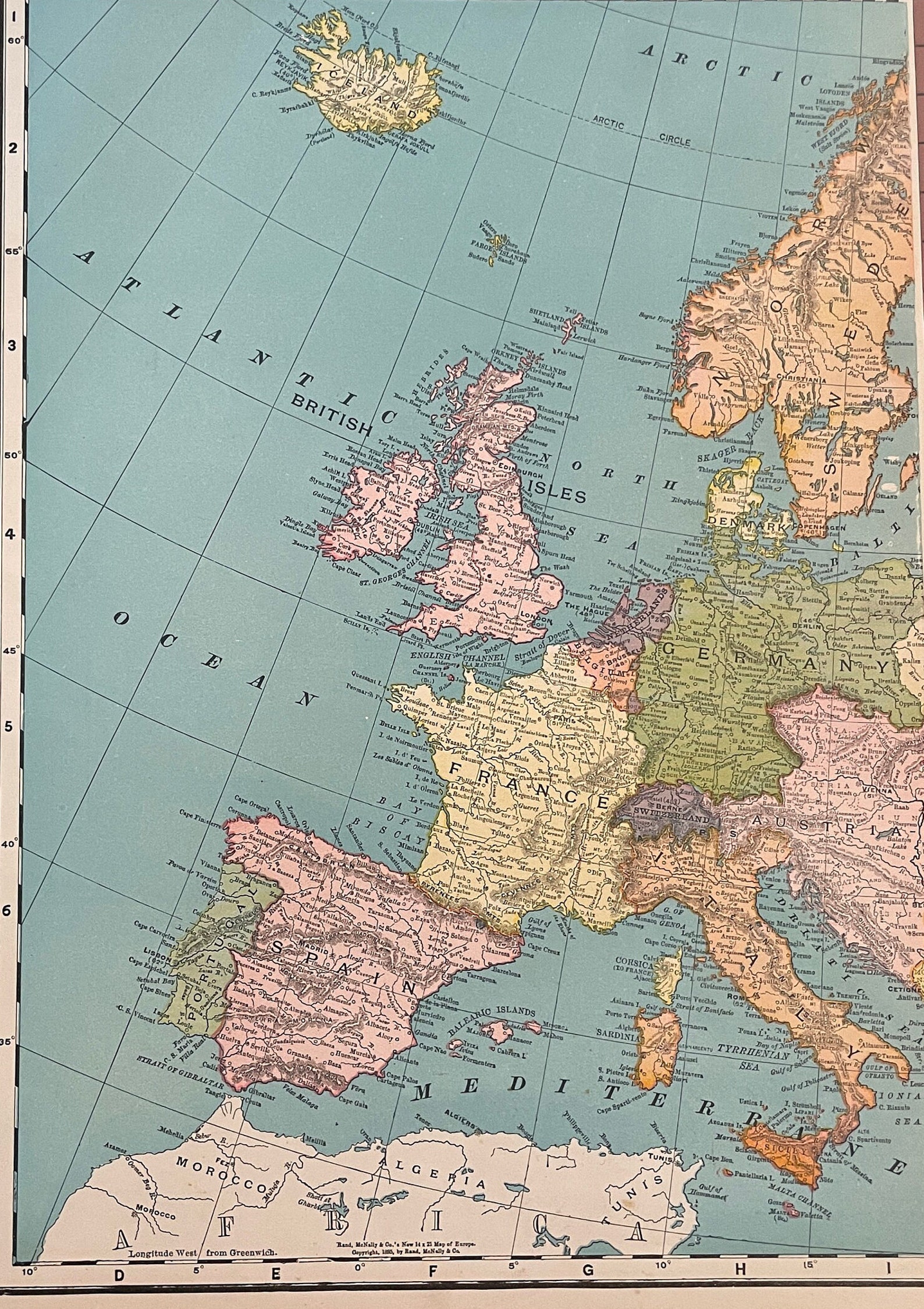 Antique Europe Map, France, Germany, Italy, Spain, Antique Color Map ...