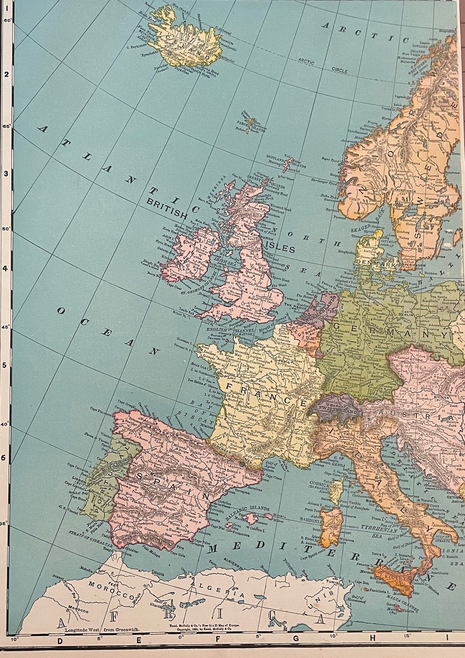 Antique Europe Map, France, Germany, Italy, Spain, Antique Color Map ...