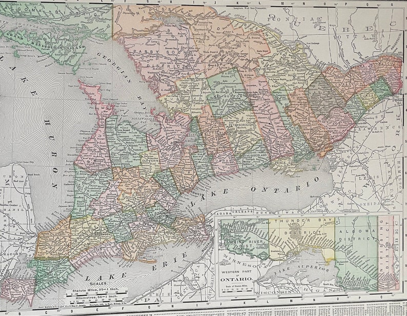 Antique Ontario Map, Antique Color Map Rand Mcnally C 1899 World Atlas ...