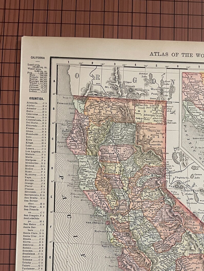 Antique California Map, Antique Color Map Rand Mcnally C 1899 World ...