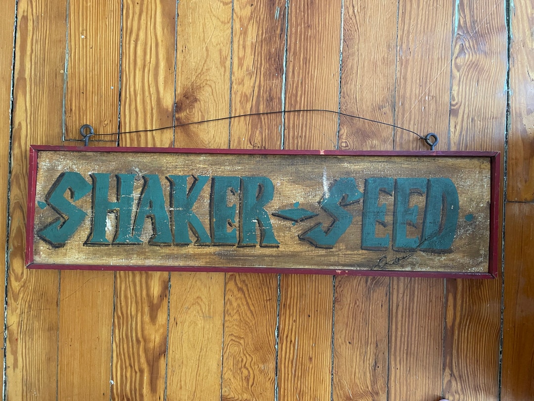 Antique Wood Store Sign for Shaker Seed, Hand Painted Green Red Solid ...