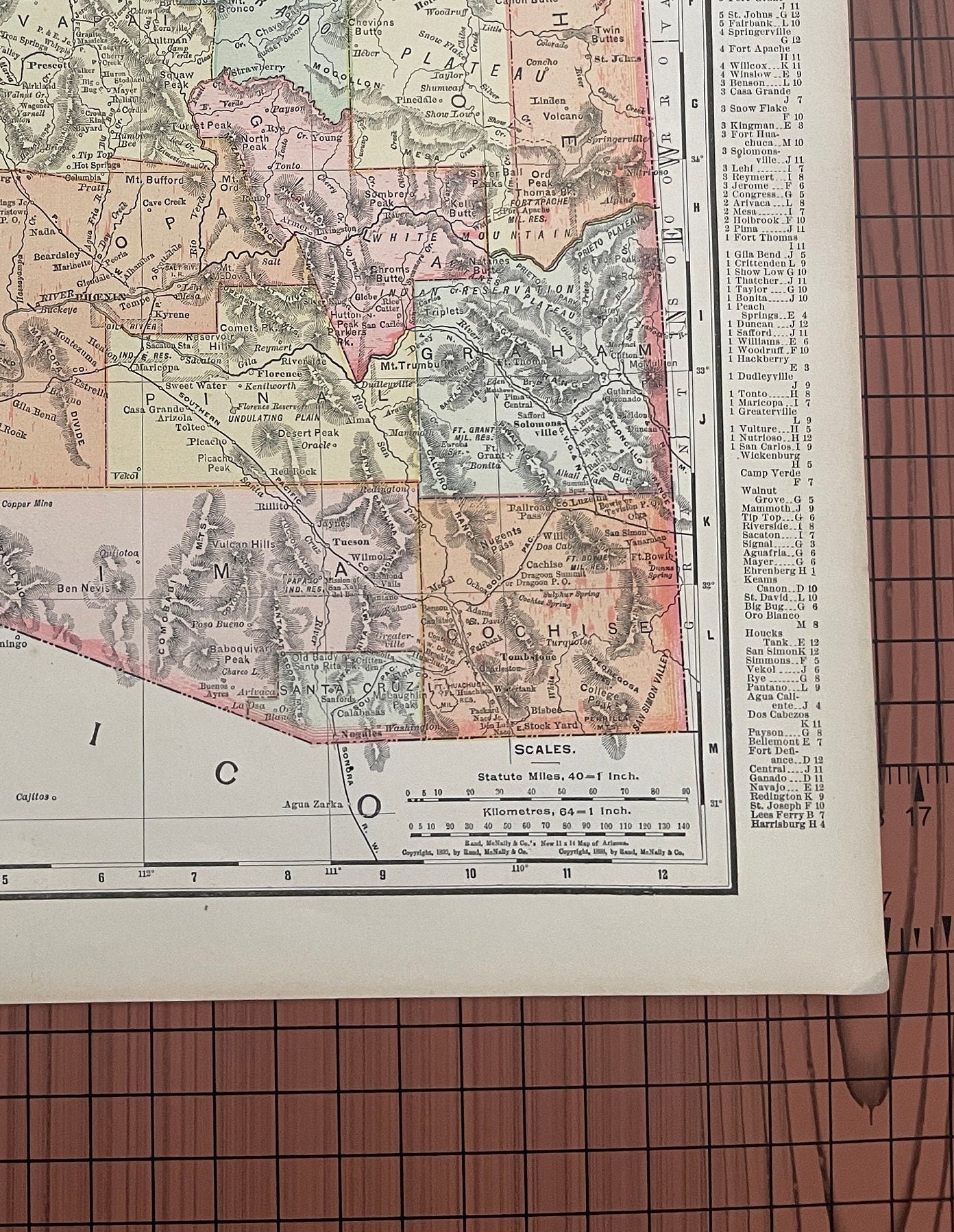 Antique Arizona Map, Antique Color Map Rand Mcnally C 1899 World Atlas ...