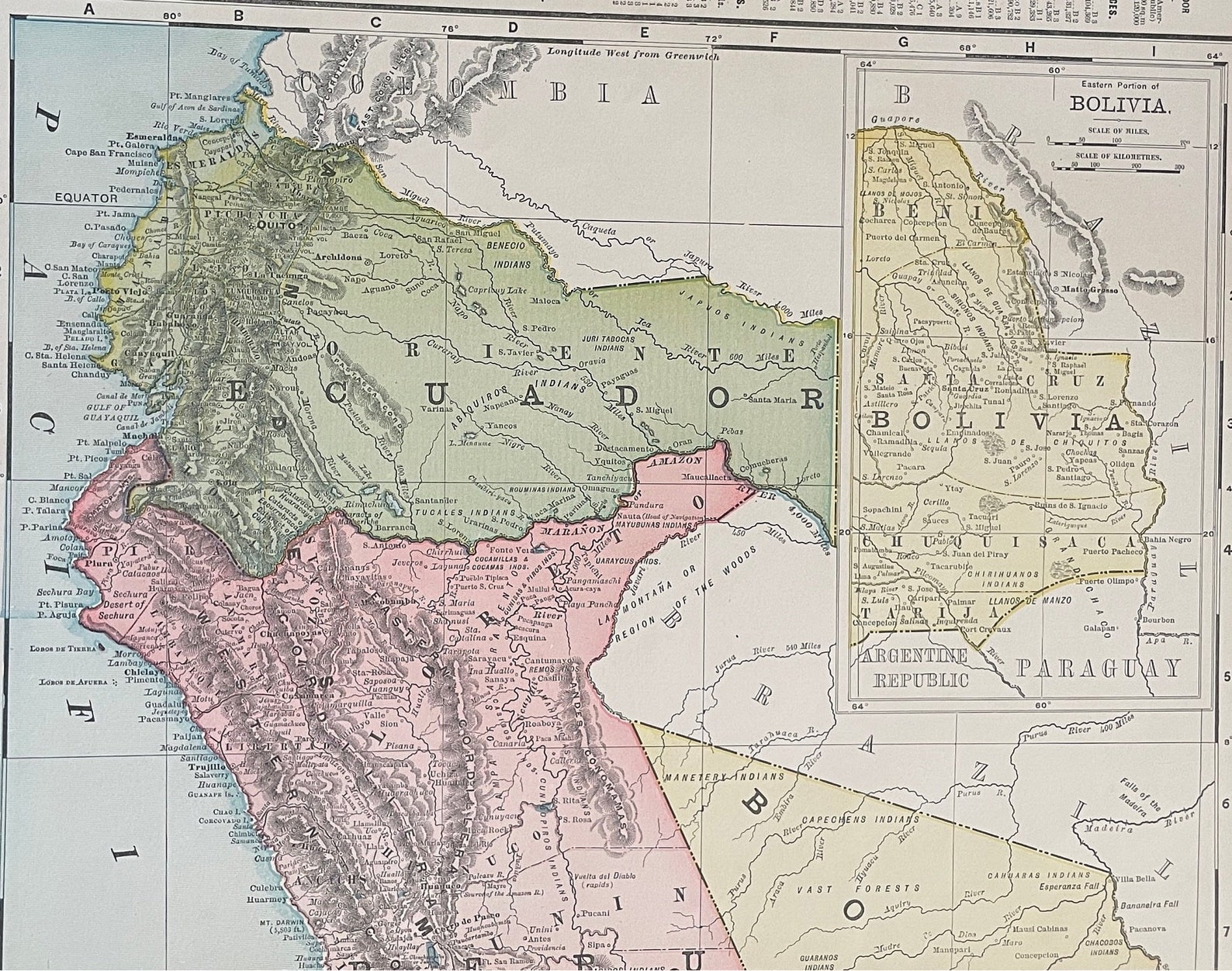 Antique South America Map, Ecuador, Peru, and Bolivia Print, Antique ...