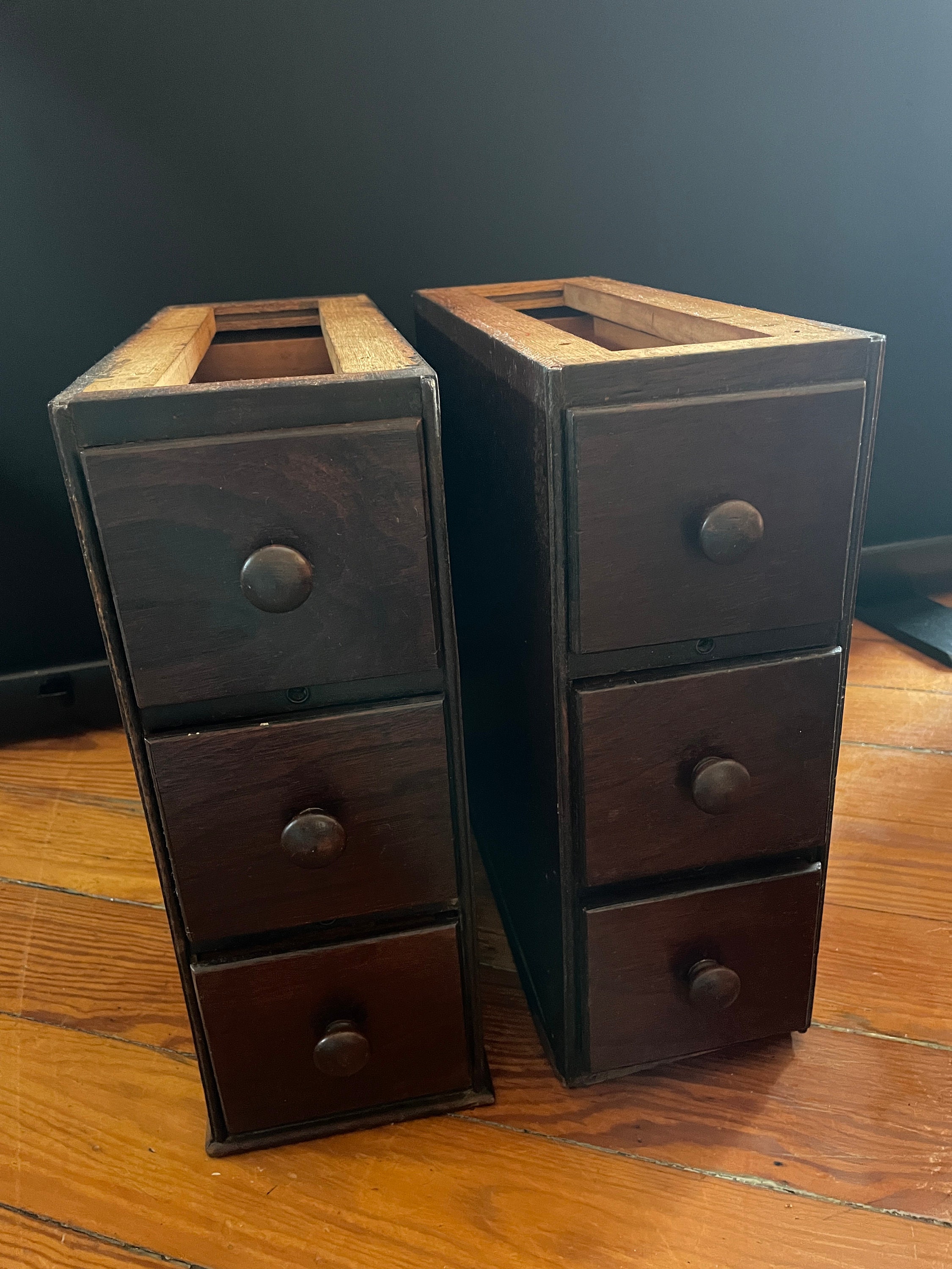 6 Vintage Wood Sewing Machine Drawers Matching Pair 2 Sets of 3 Drawers ...